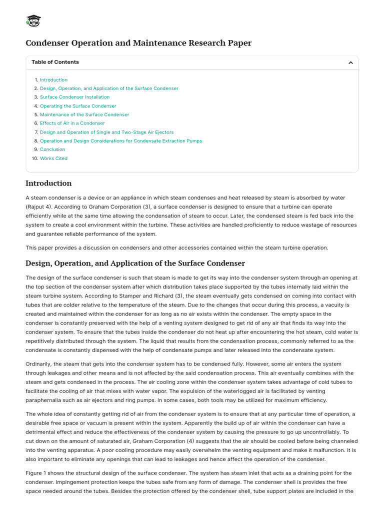 Condenser Operation and Maintenance - 2202 Words - Research Paper ...