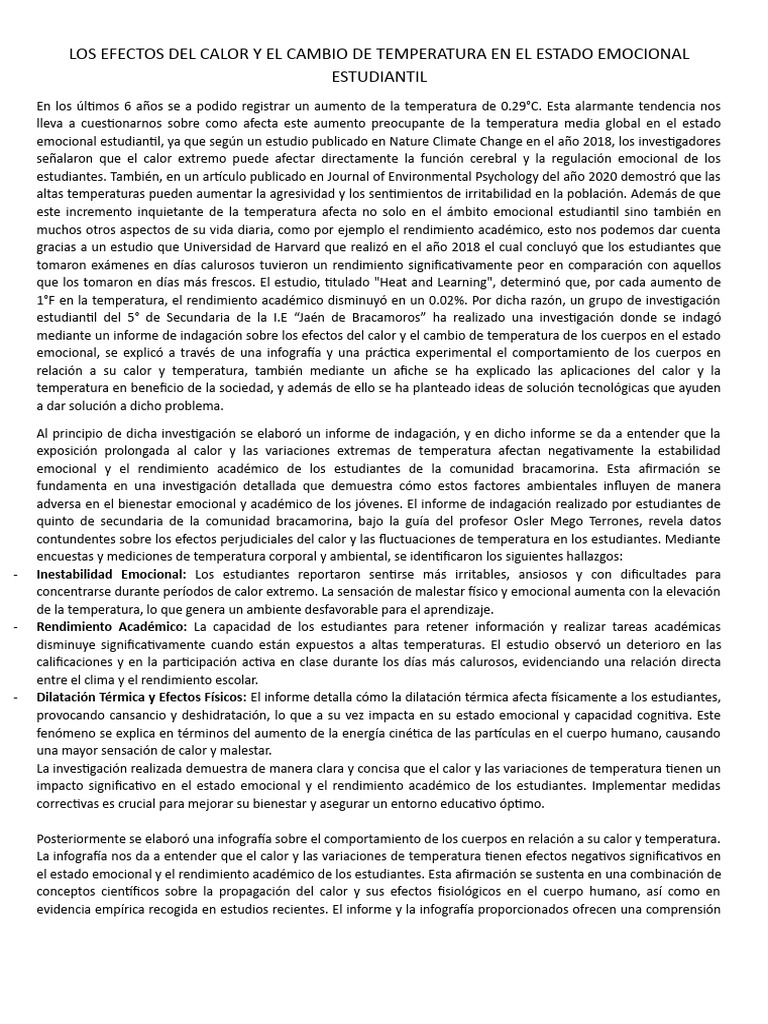Texto Argumentativo CyT | PDF | Temperatura | Las emociones
