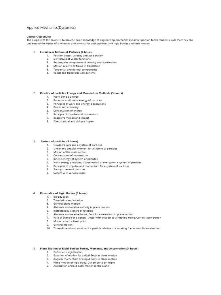Applied Mechanics(Dynamics) | PDF | Rotation Around A Fixed Axis | Kinematics