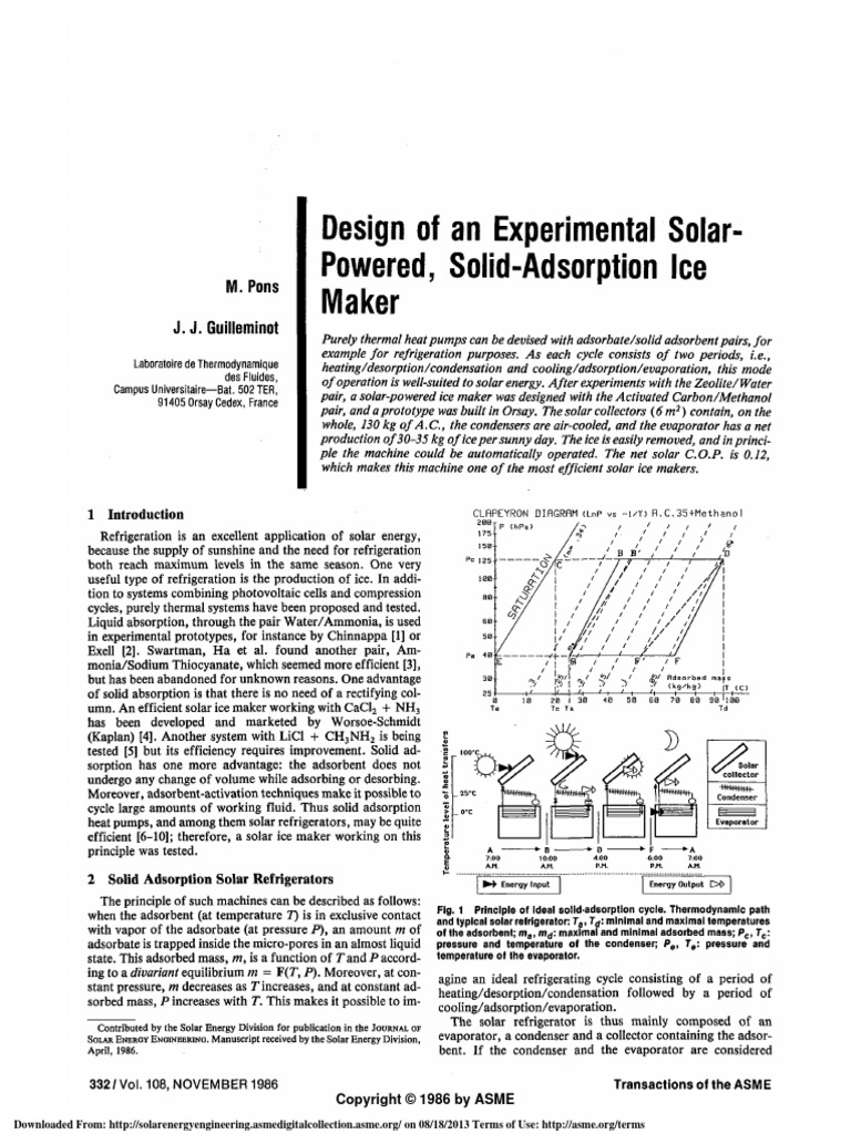 Design of an Experimental Solar Powered, Solid Adsorption Ice | PDF ...