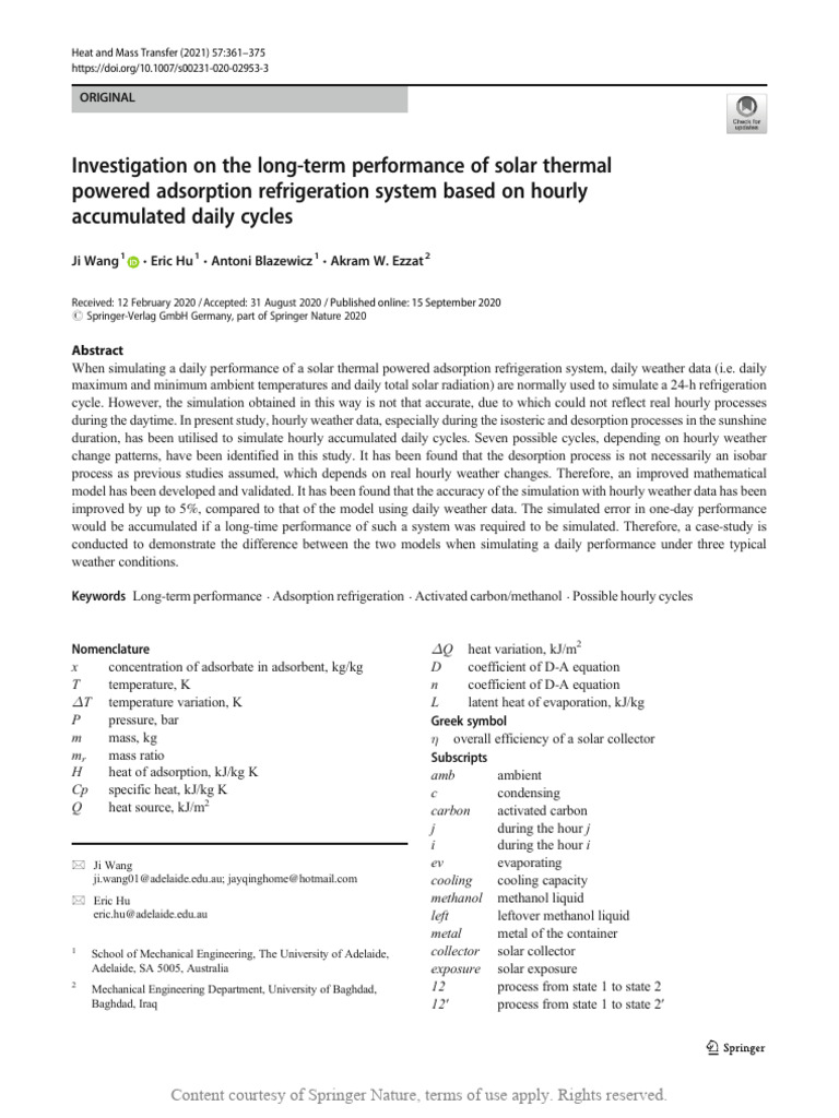 Investigation on the long-term performance of solar thermal | PDF | Adsorption | Evaporation