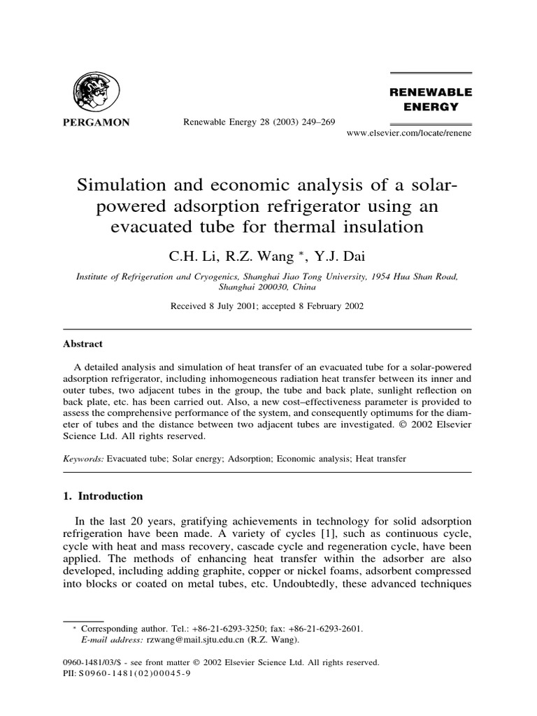 Simulation and Economic Analysis of A Solar Powered Adsorption ...