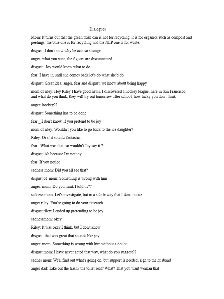 Inside Out Family Emotions Dialogue | PDF