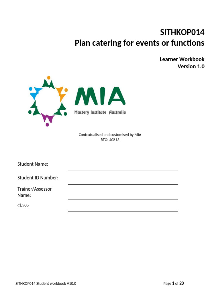 SITHKOP014 Student Workbook V1.0.docx.v1.0 | PDF | Waste Management | Supply Chain