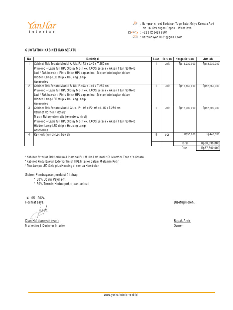 Quotation Kabinet Rak Sepatu | PDF