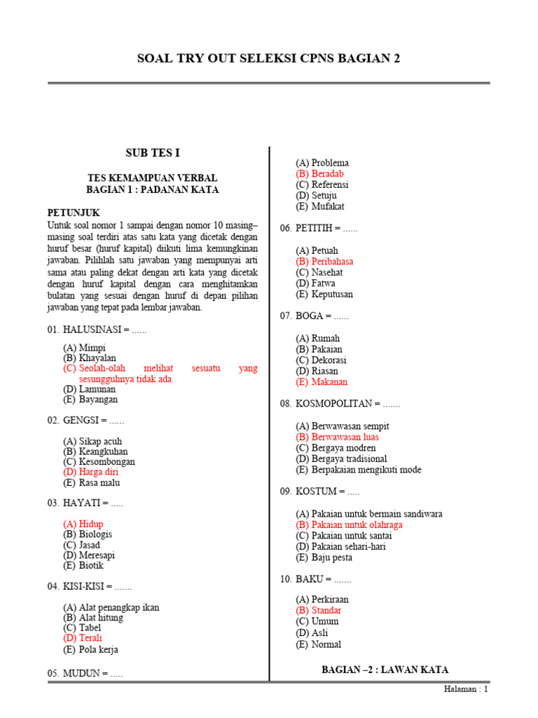 Soal Try Out Ujian Cpns Bagian 2 | PDF