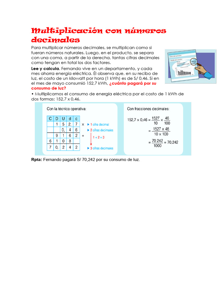 Multiplicación Con Números Decimales | PDF