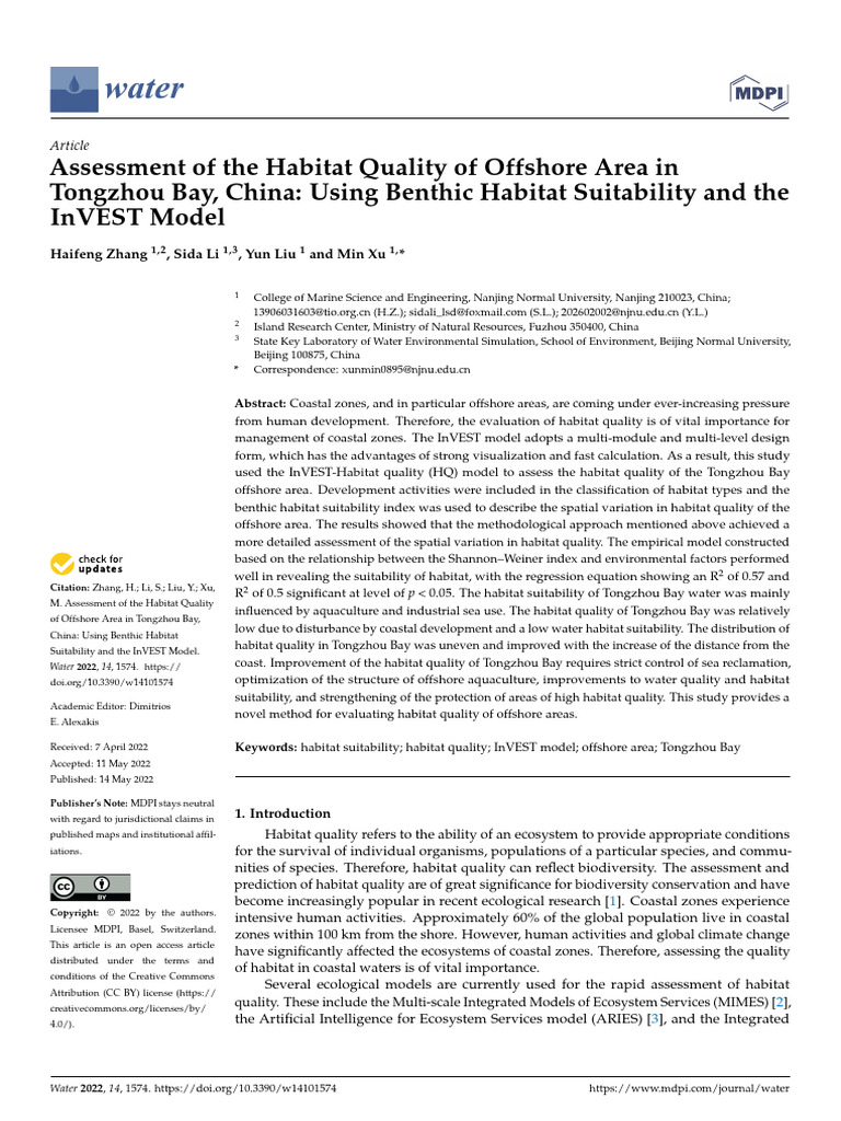 Assessment of The Habitat Quality of Offshore Area in Tongzhou Bay, China - Using Benthic ...