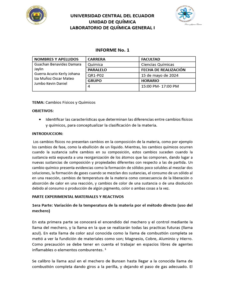 Inform 1 - Grupo 4-Quimica General | PDF | Magnesio | Derritiendo