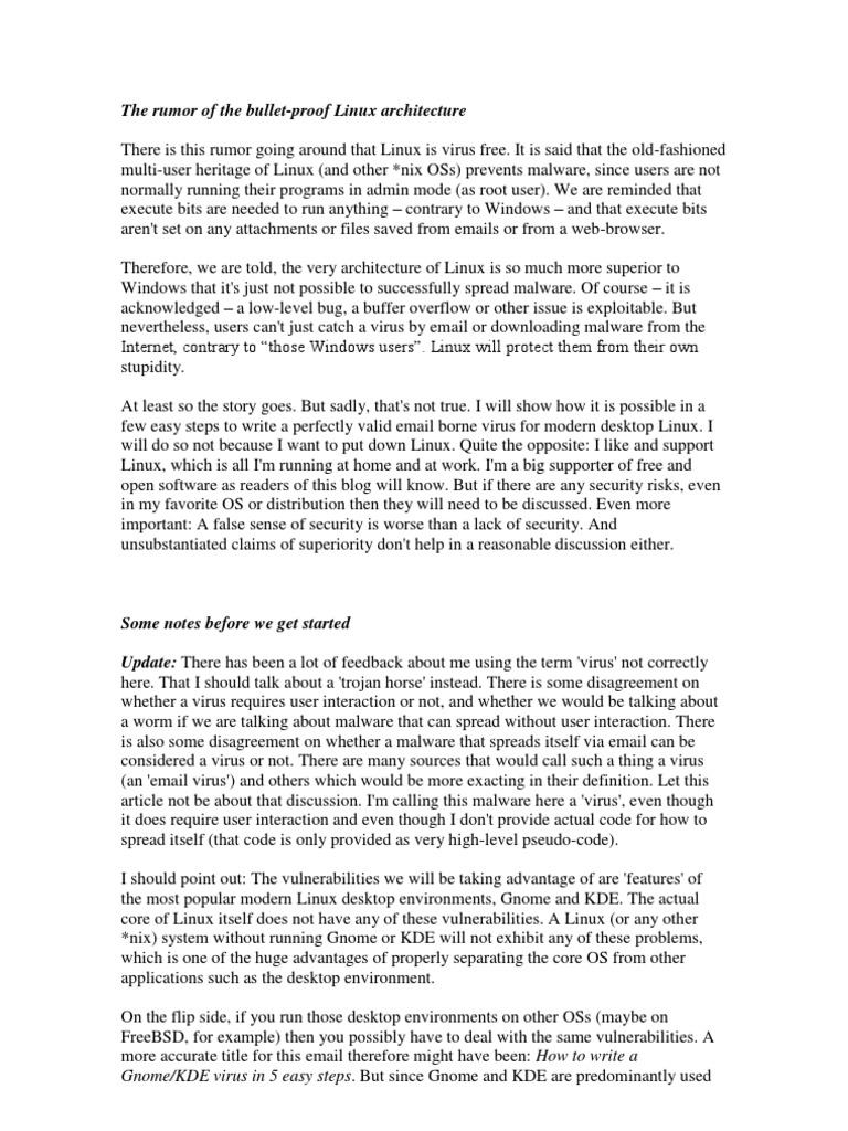 Bullet-proof Linux myth exposed in 5 steps | PDF | Computer Virus ...