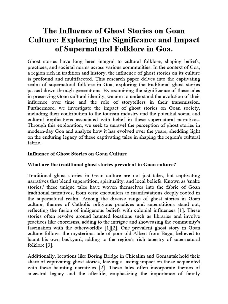 The Influence of Ghost Stories On Goan Culture: Exploring The ...