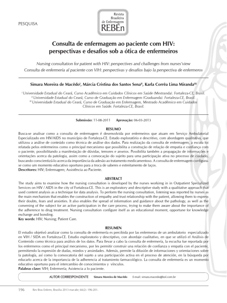 Consulta de Enfermagem Ao Paciente Com HIV | PDF | Enfermagem | HIV/AIDS