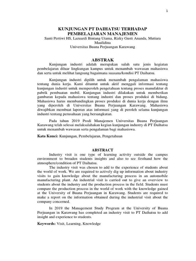 Contoh Artikel Laporan Kunjungan Industri | PDF
