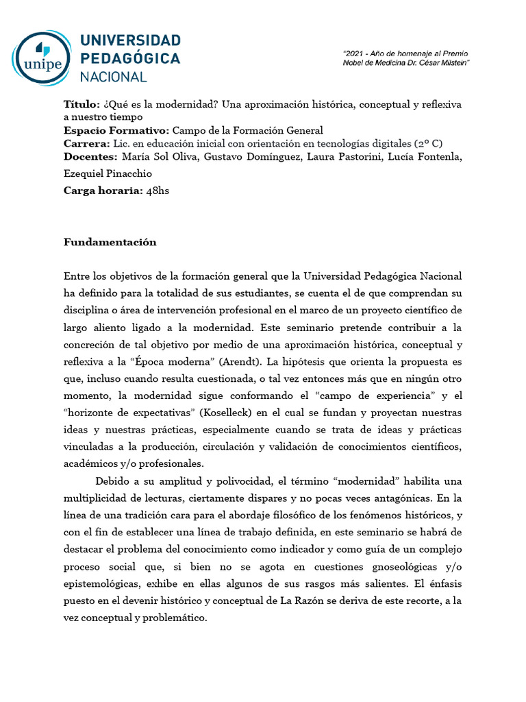 Programa 2C 2021.¿qué Es La Modernidad - Una Aproximación | PDF | Razón ...