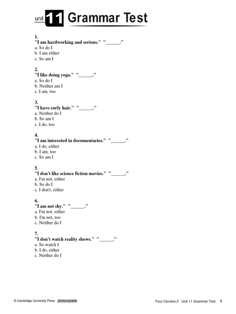 Unit 11 Grammar Test Overview | PDF | Self-Improvement