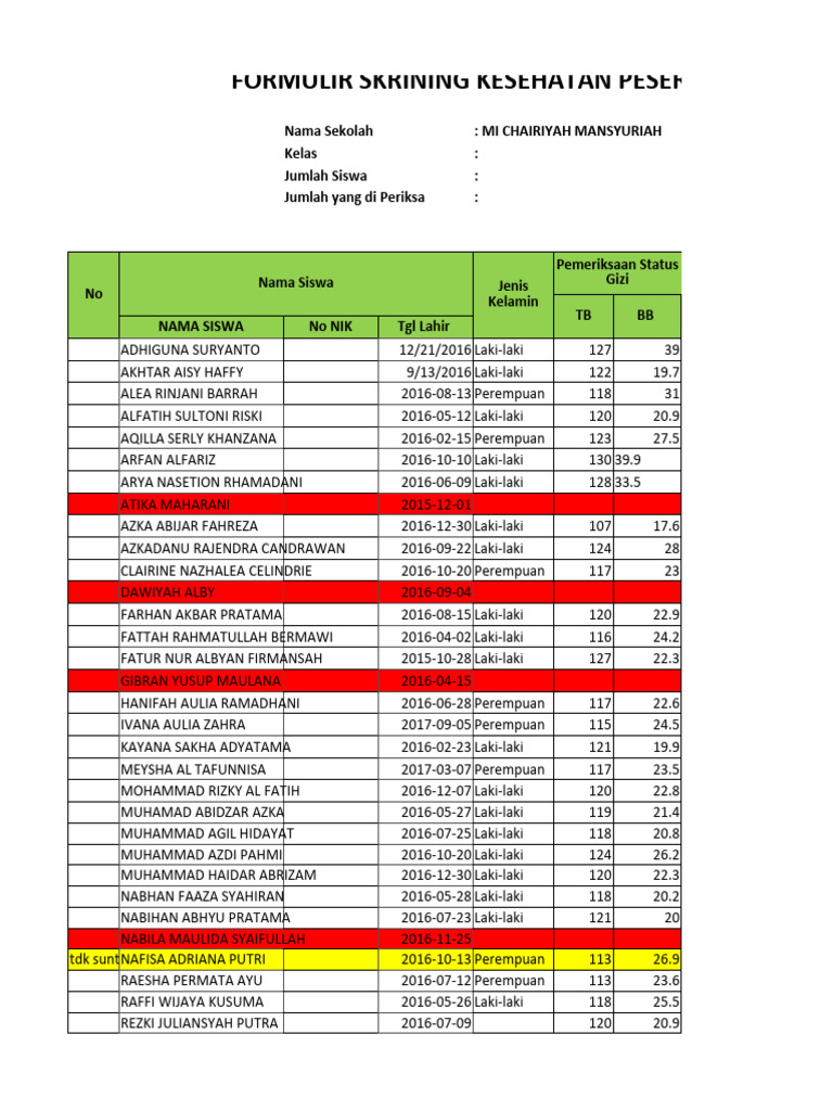 Form Skrining Lapangan Mi Chairiyah Mansyuriah Petugas 2023-2024 | PDF