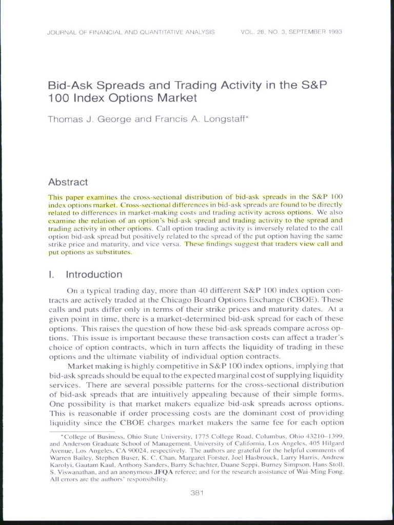 Bid-Ask Spread and Trading Activity | PDF | Option (Finance) | Market Maker
