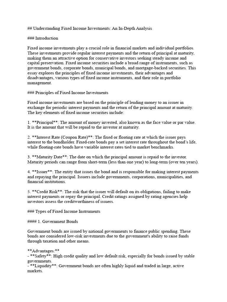 Understanding Fixed Income Investments | PDF | Bonds (Finance) | Fixed Income