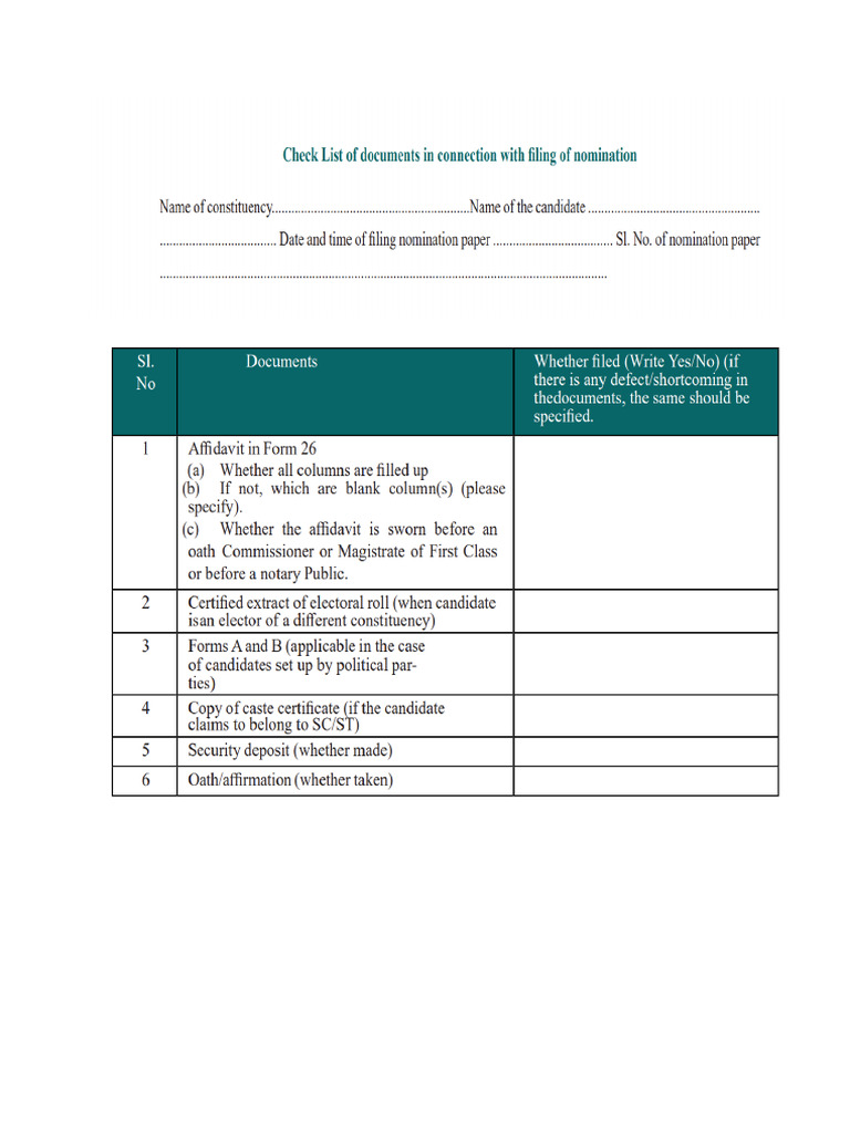 Checklist For Nomination | PDF