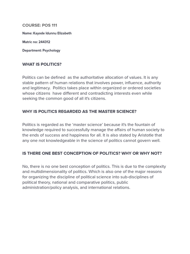 Politics: Definition and Importance | PDF | Social Science | Science ...
