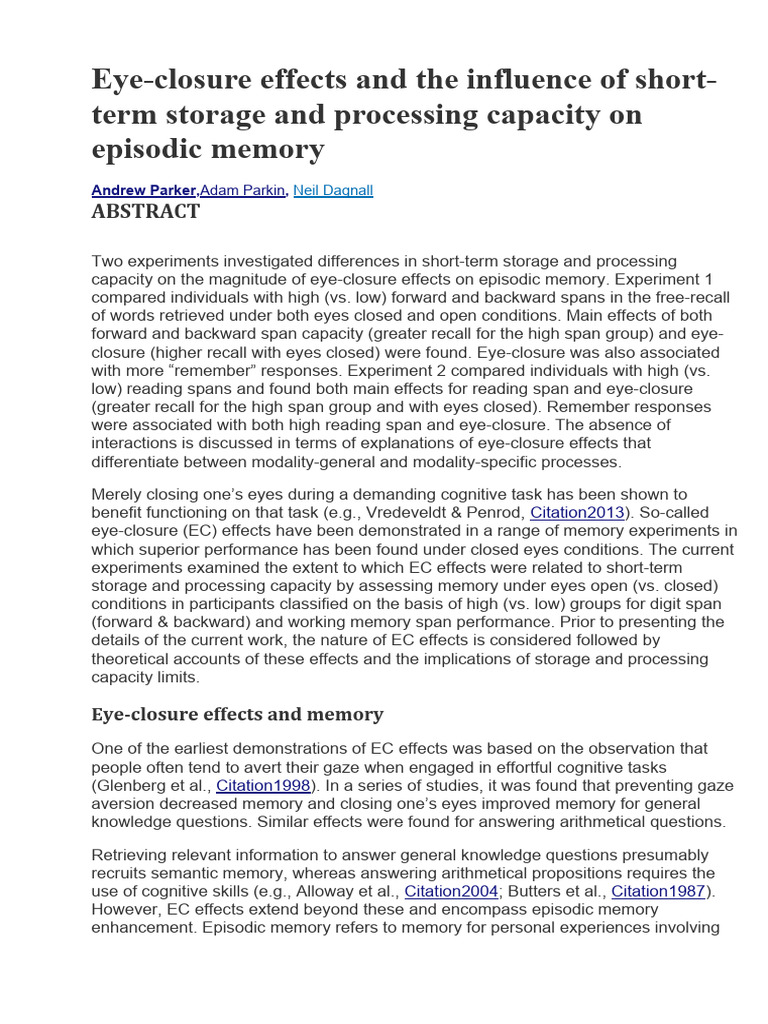 Eye-closure effects , PARKER | PDF | Recall (Memory) | Memory