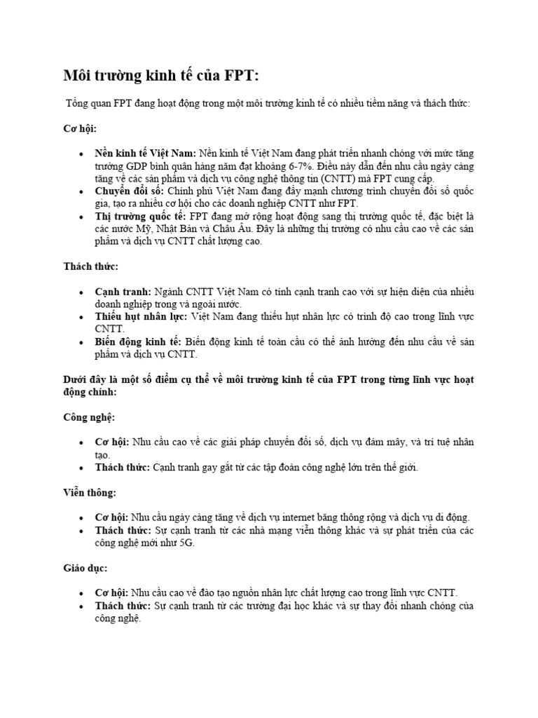 Môi trường kinh tế của FPT | PDF