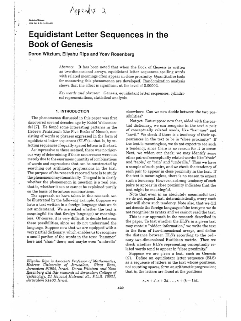 Equidistant Letter Sequences in The Book of Genesis | PDF