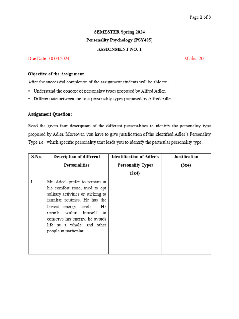 Spring 2024 - PSY405 - 1 | Download Free PDF | Personality Type | Social Psychology