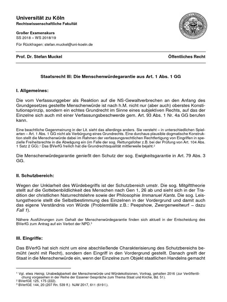 Skript III (Art. 1 GG) | PDF
