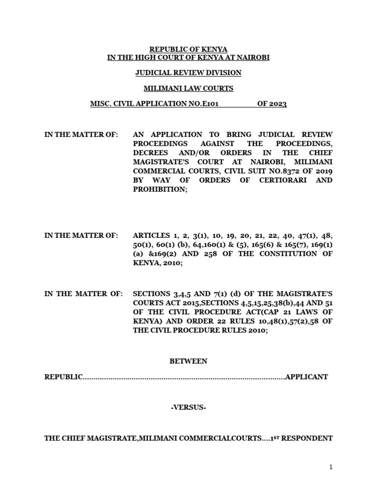 Judicial Review Application in Kenya | PDF | Judgment (Law) | Jurisdiction