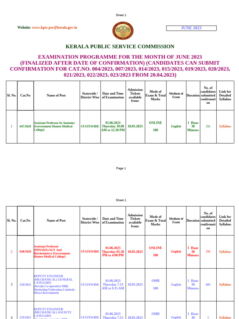 Exam Program June 2023 After Confirmation New | PDF | Qualifications
