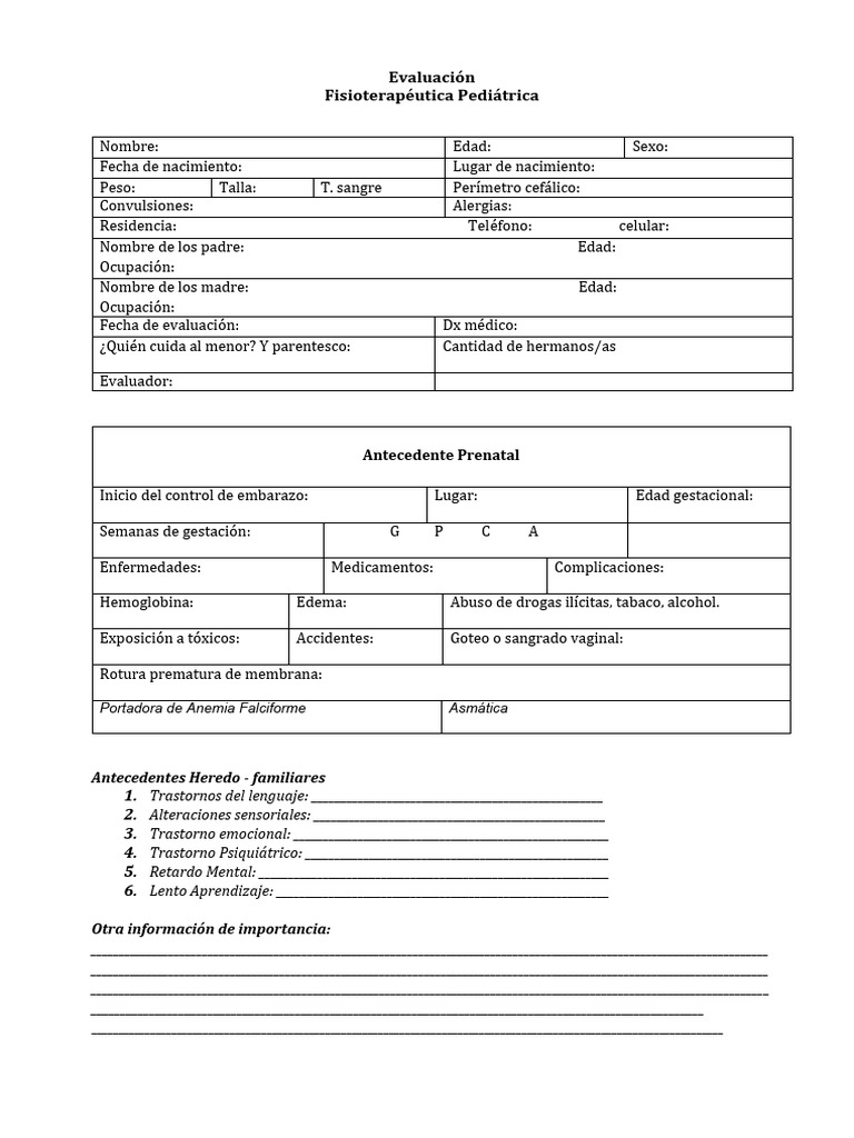EvaluaciÃ N FisioterapÃ© Utica PediÃ¡trica | PDF | Parto | Feto