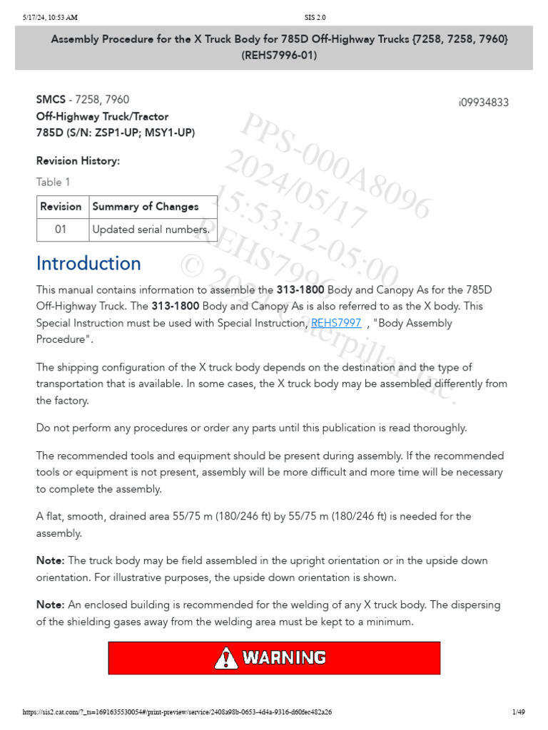 Assembly Procedure For The X Truck Body For 785D Off-Highway Trucks ...