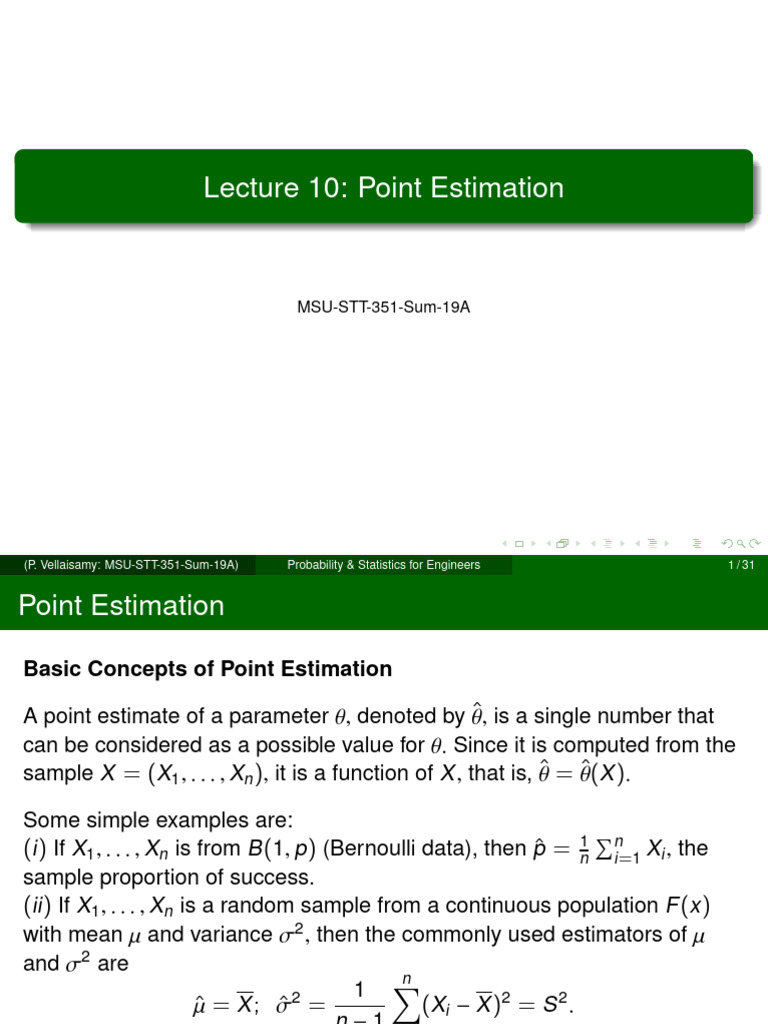 Lecture-10 Michigan Point Est | PDF | Estimator | Bias Of An Estimator