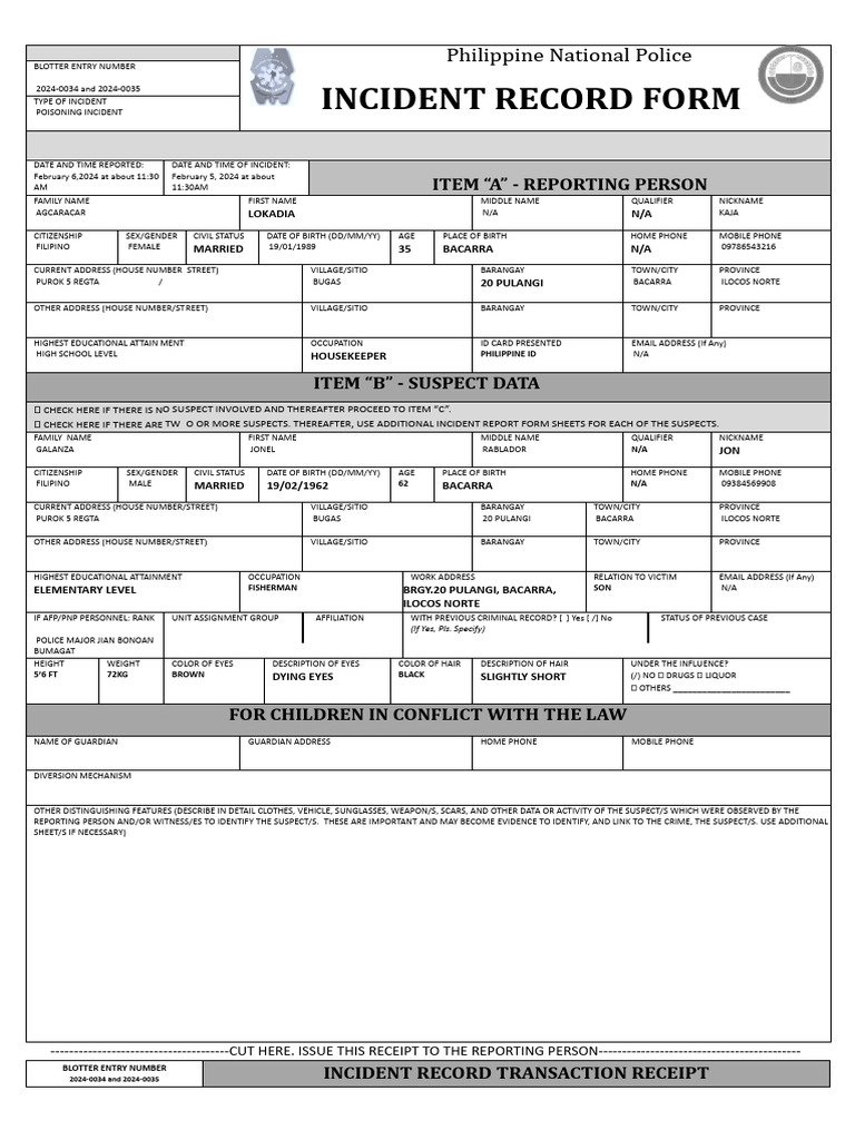 Incident Record Form | Download Free PDF | Law Enforcement | Crime ...