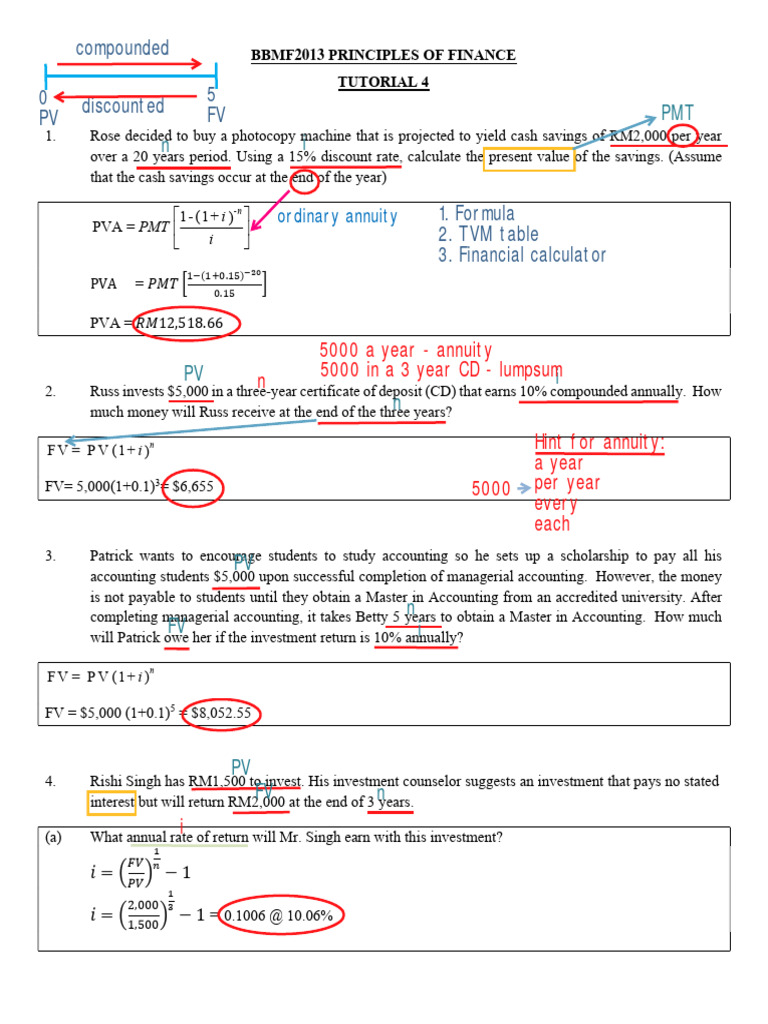 BBMF2013 Tutorial Answers Chapter 4 Time Value of Money | PDF | Time ...
