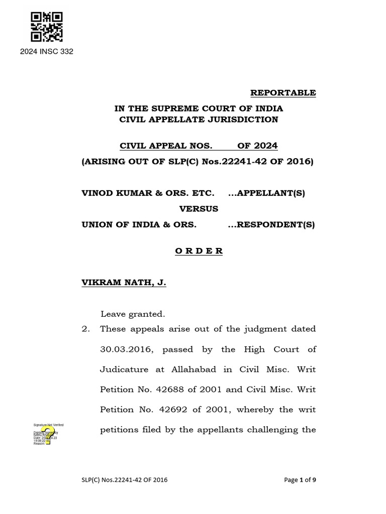 Vinod Kumar vs Uoi | PDF | Appeal | Judgment (Law)