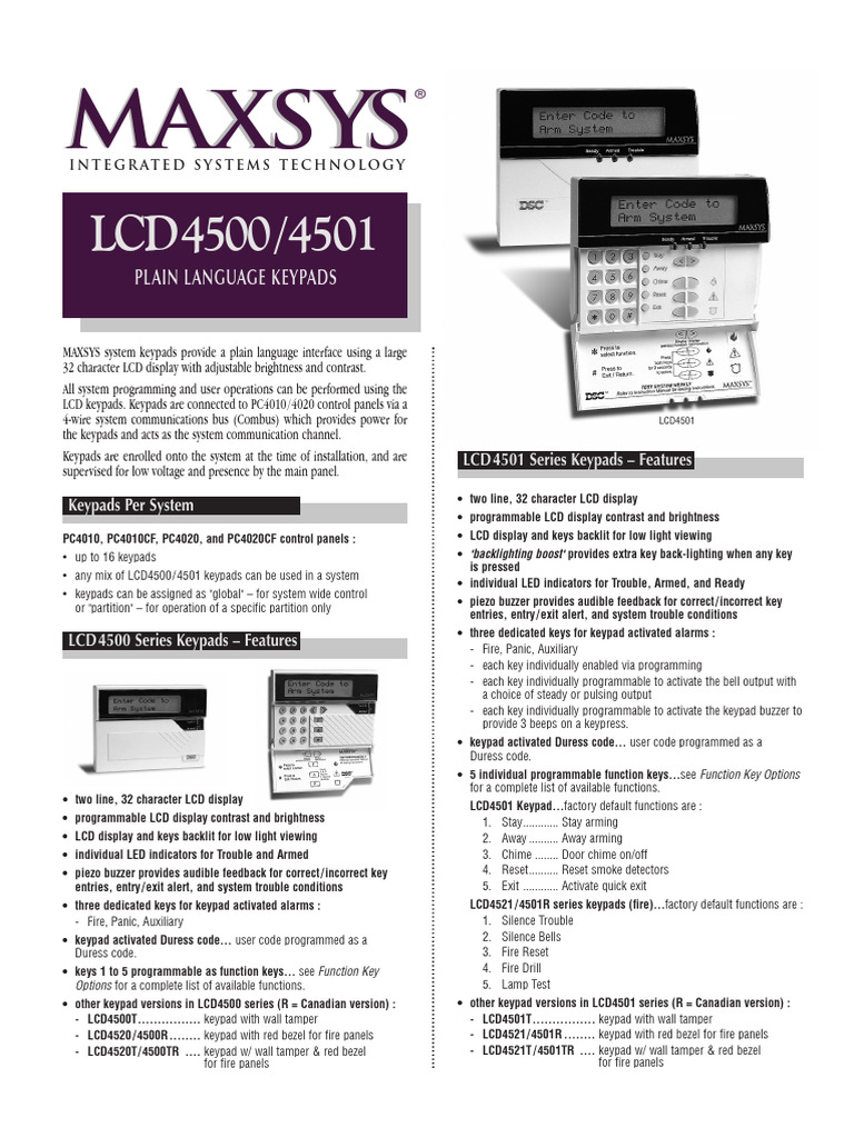 Maxsys Keypads Spec Sheet | Download Free PDF | Backlight | Liquid Crystal Display