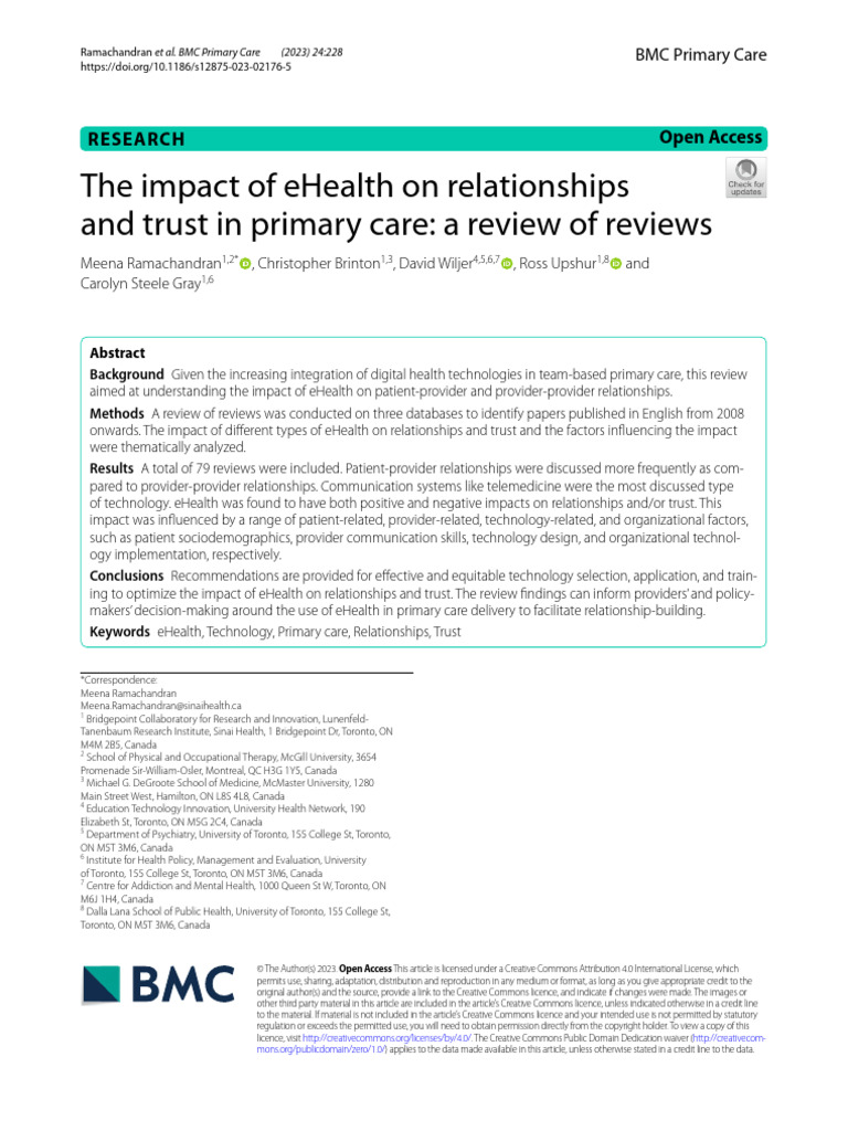 The Impact of Ehealth On Relationships and Trust in Primary Care - A ...