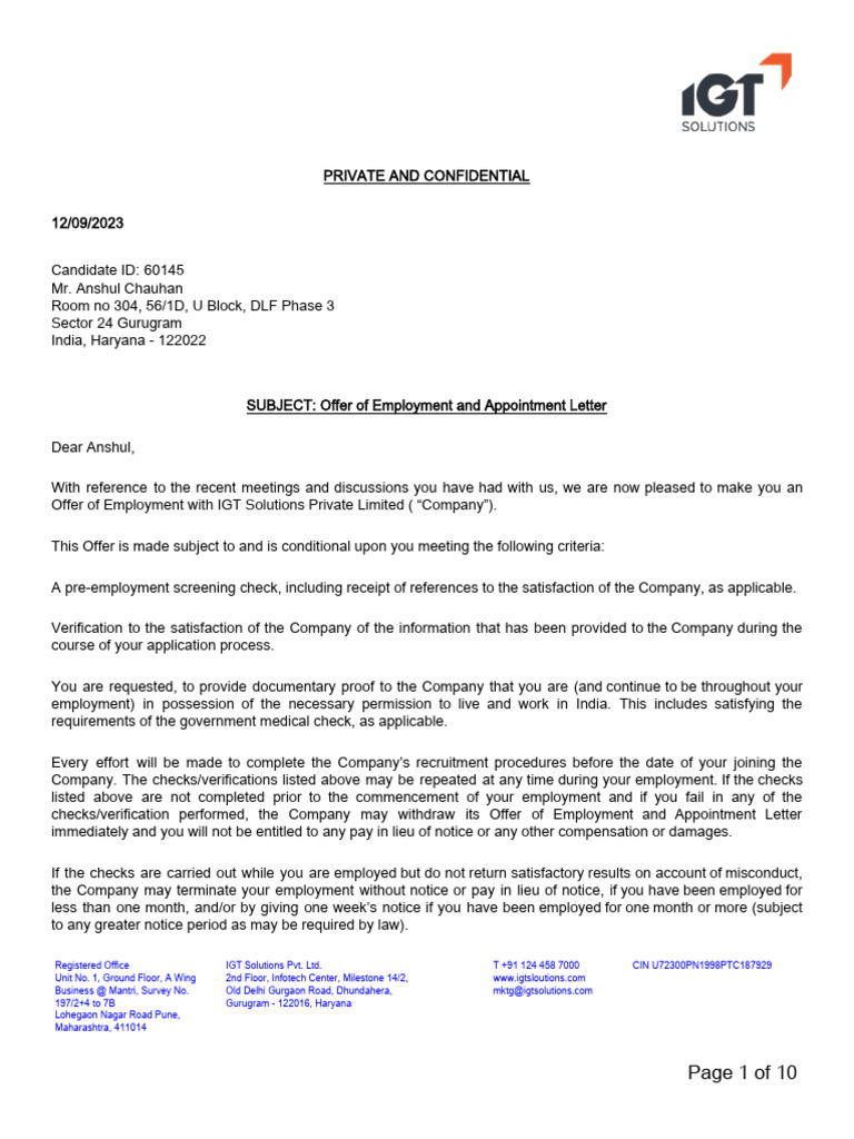 Offer Letter | Download Free PDF | Confidentiality | Non Disclosure ...