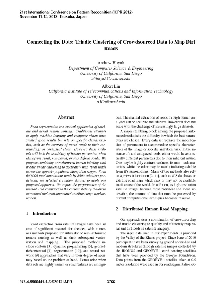 Andrew Huynh, Albert Lin. Connecting The Dots. Triadic Clustering of Crowdsourced Data To Map ...