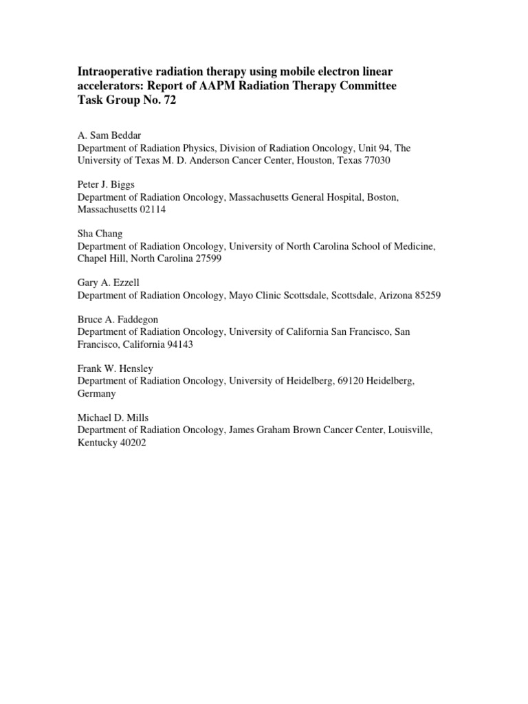 Mobile IORT with Linear Accelerators: TG-72 | PDF | Radiation Therapy ...