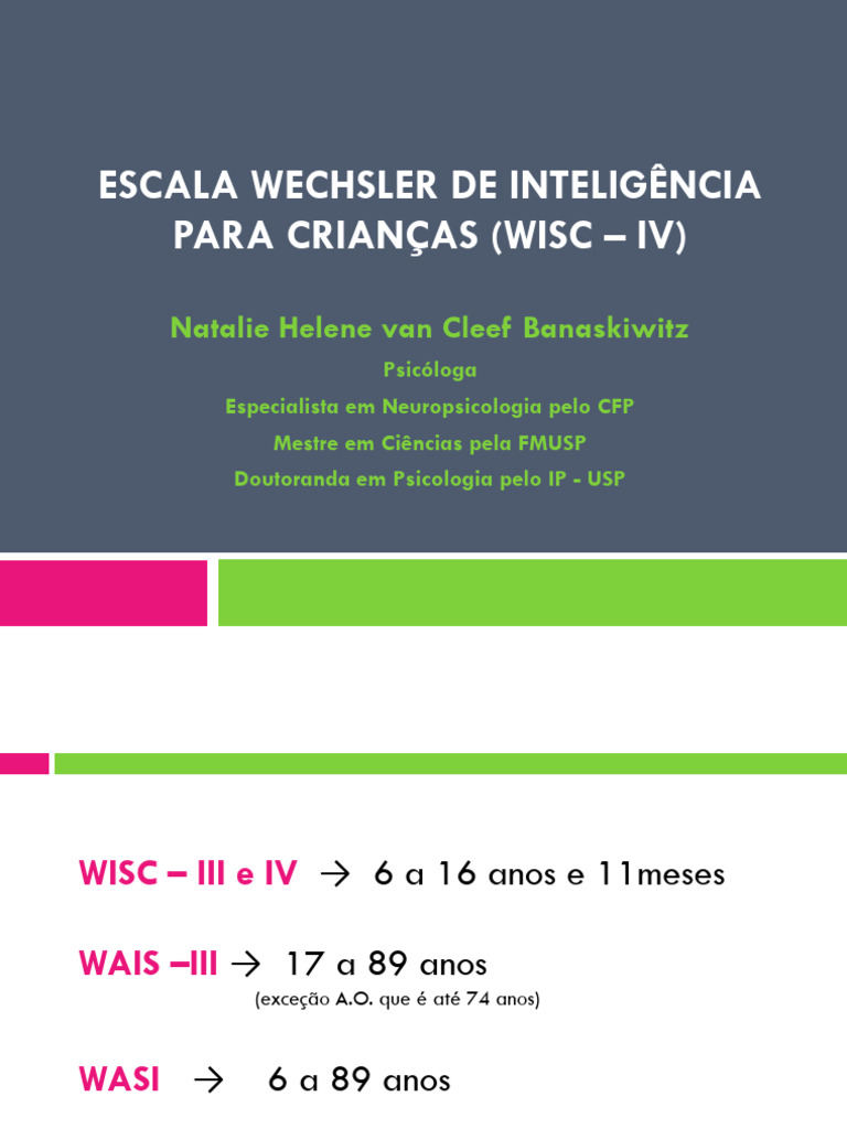 WISC-IV: Avaliação Cognitiva Infantil | PDF | Tempo | Quociente de ...