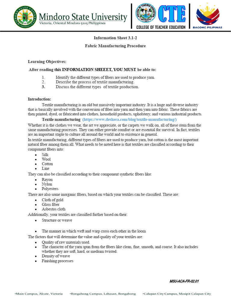 Template CBLM Information Sheet Task Sheet | PDF | Textiles | Yarn