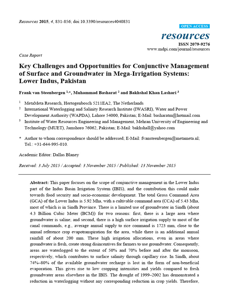 Conjunctive Water Management in Lower Indus | PDF | Groundwater | Indus ...