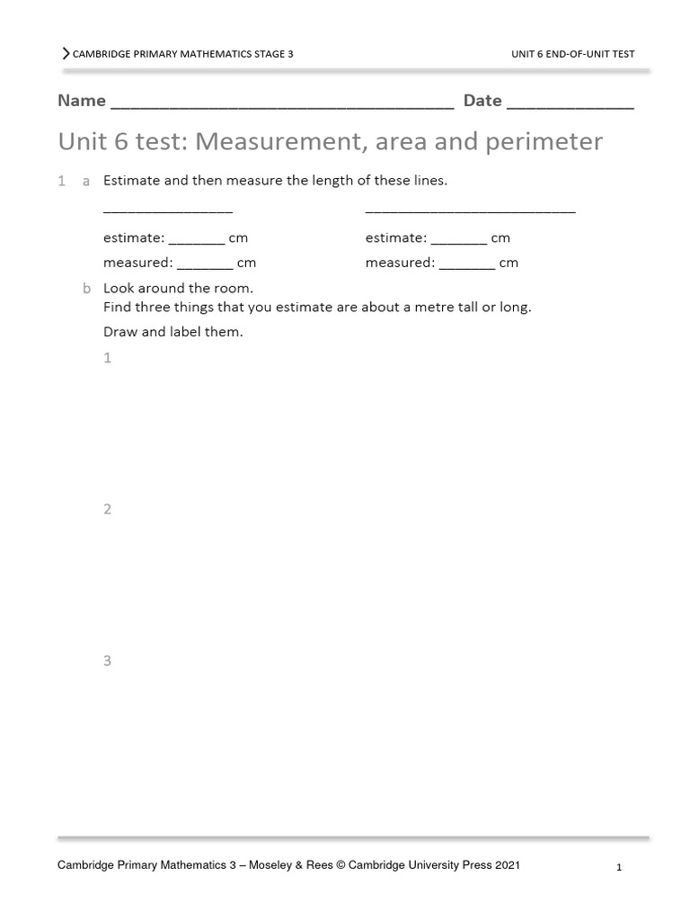 Unit 6 Math Test: Measurement & Geometry | PDF | Area | Shape