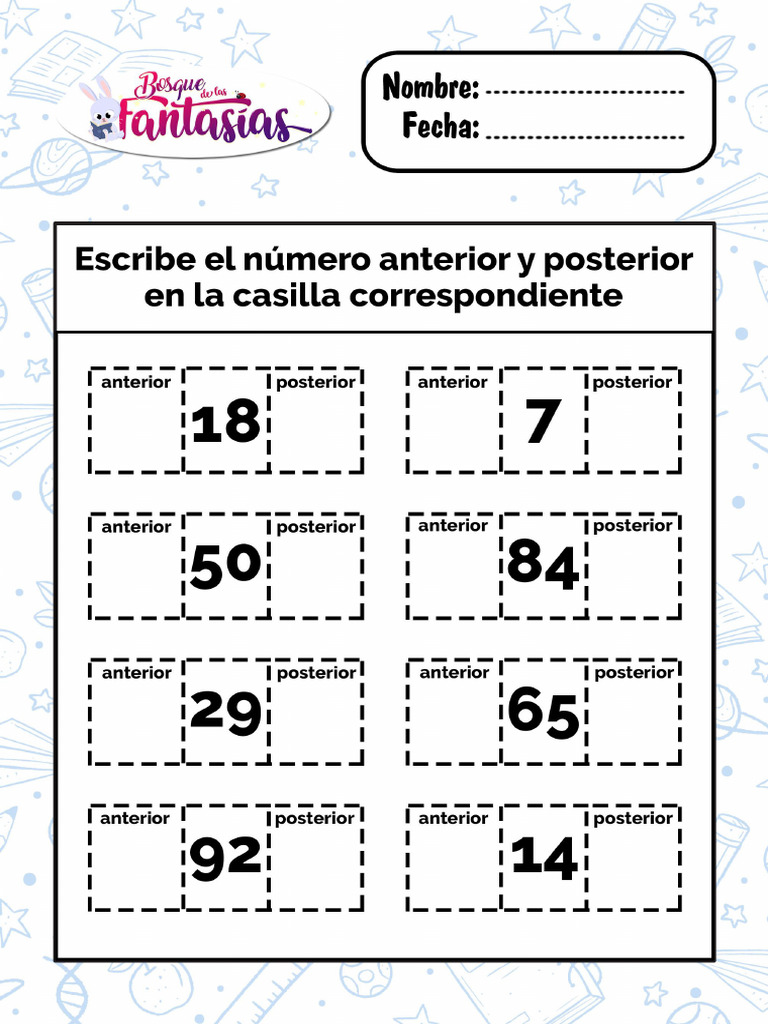 Numeros Anterior y Posterior | PDF