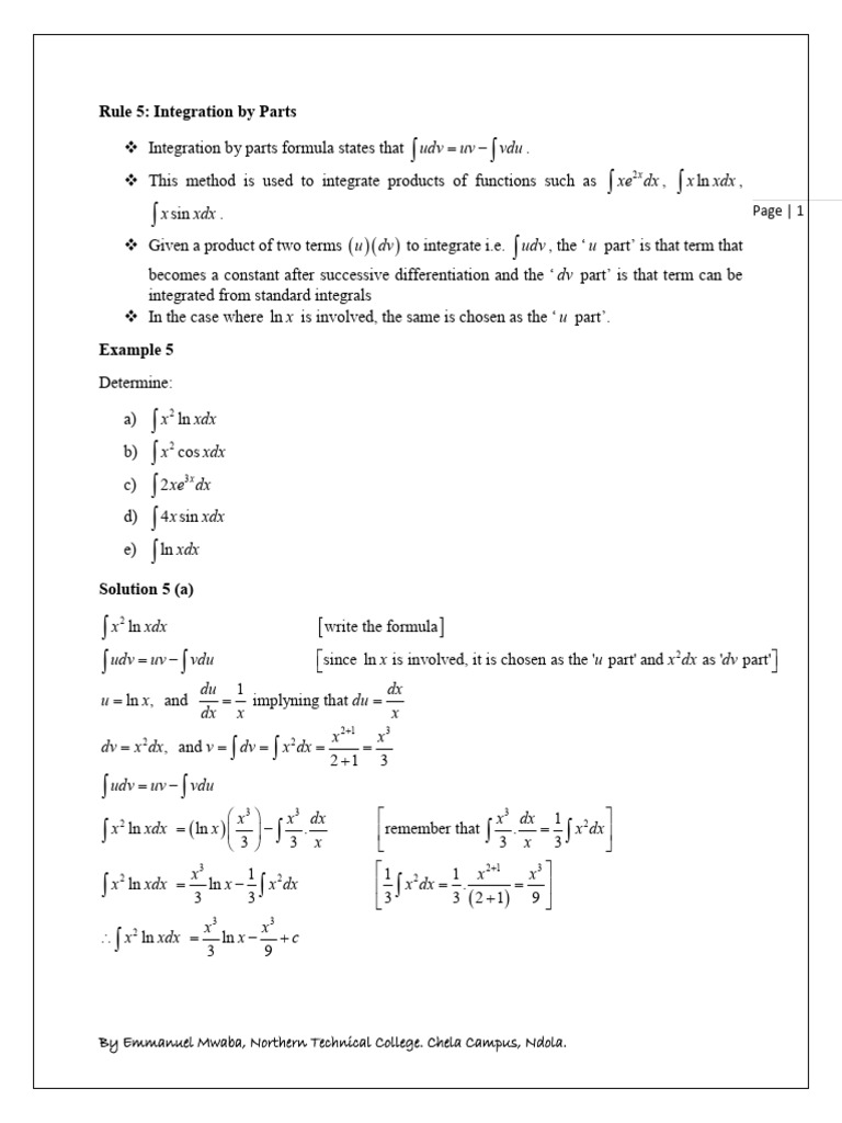 Integral Calculus - Integration by Parts Method | PDF | Mathematical ...