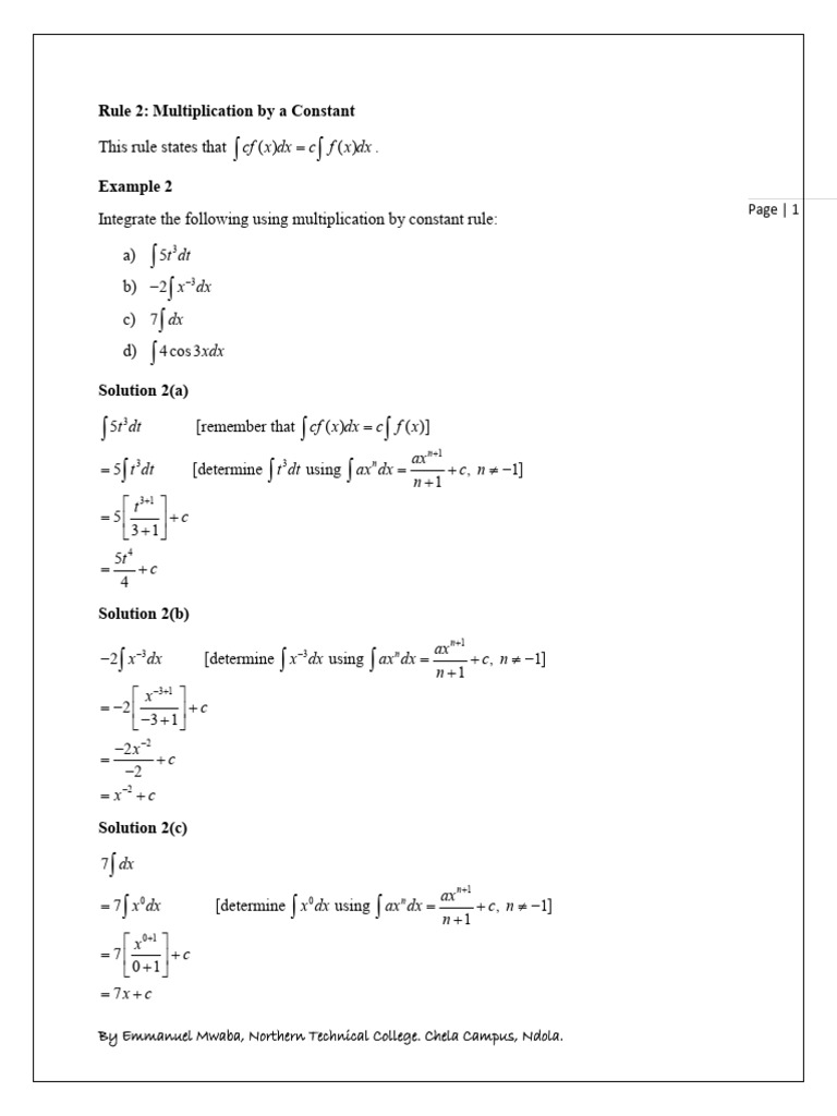 Integral Calculus - Multiplication by A Constant Rule, Sum Rule ...