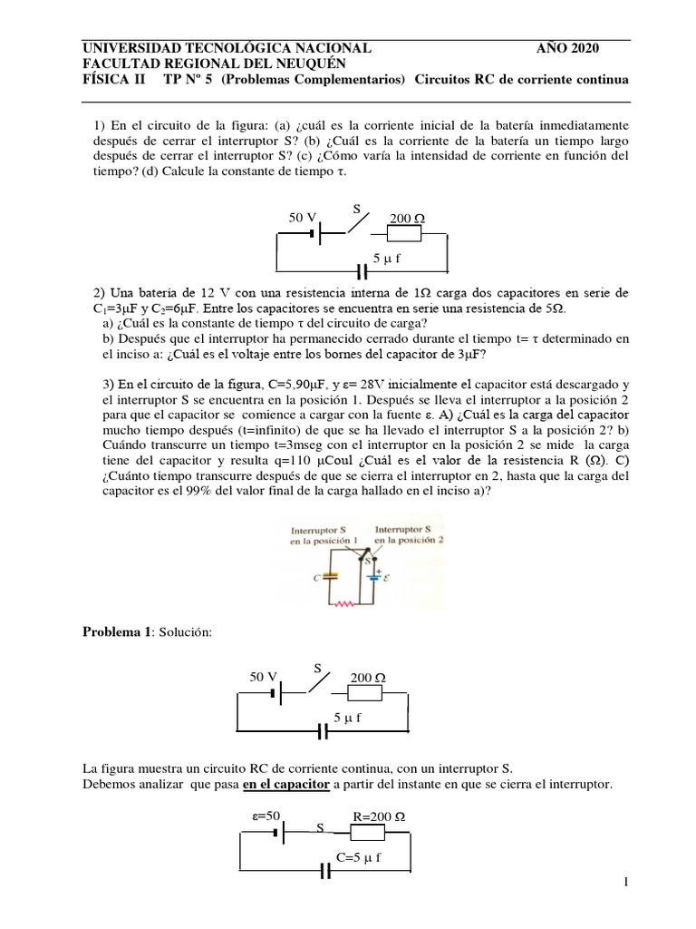 TP5 Ejercicios Complementarios Circuito RC | PDF | Condensador | Red eléctrica